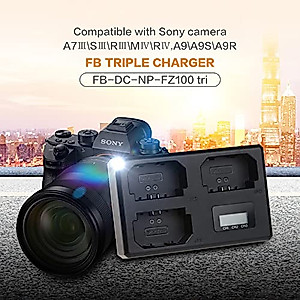 8.4V/850mA, Triple Charger for Sony NP-FZ100 Battery, Compatible with Sony A7III, A7SIII, A9, A9S Cameras, with LCD Display, Support Type-C and Micro USB, Sony a7iii Battery Charger