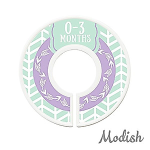 Modish Labels Baby Clothes Size Dividers, Baby Closet Organizers, Closet Size Dividers, Baby Closet Organizers, Clothes Organizer, Girl, Woodland, Arrows, Nordic, Boho, Purple, Lavender, Mint (Baby)