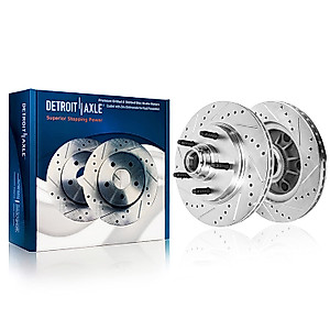 Detroit Axle - 2WD Front Brake Kit for 2000-2003 Ford F-150, 2001 2002 [5-Lug] Drilled & Slotted Disc Brake Rotors Ceramic Brakes Pads Replacement