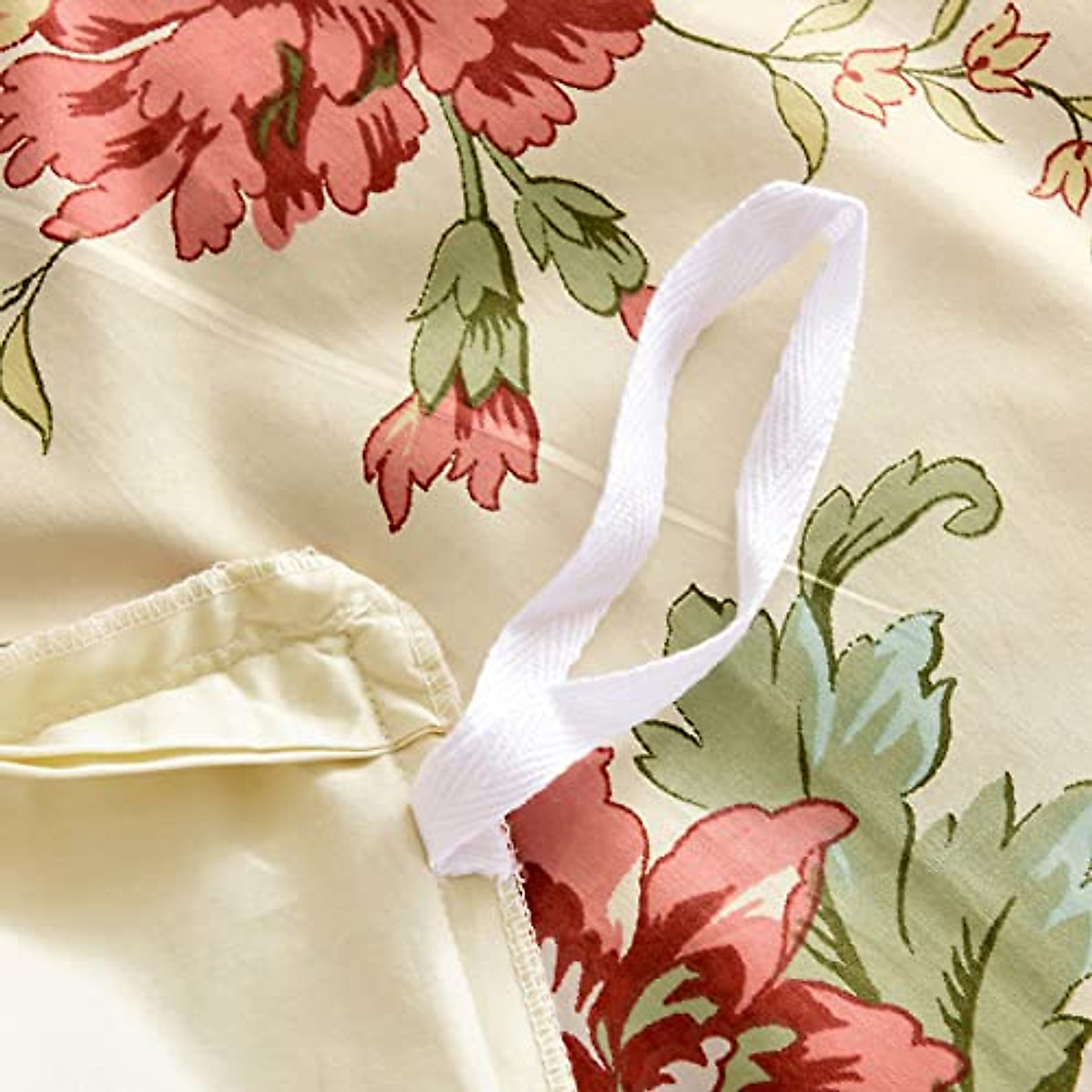 mixinni Red Floral Duvet Cover Queen Green Leaves Pattern Bedding Duvet Cover Set with Zipper Closure 4 Corner Ties for Him and Her-(3pcs, Queen Size)