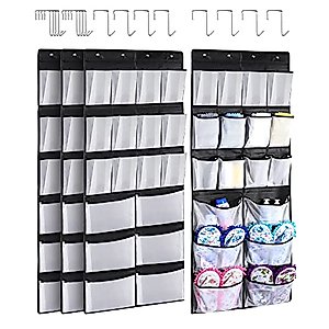 4 Pack Hanging Shoe Organizer over The Door Organizer Shoe Rack Door Hanging Storage, 18 Mesh Pockets with 16 Hooks for Entryway Dorm Bedroom Pantry Wall Closet, Black, White