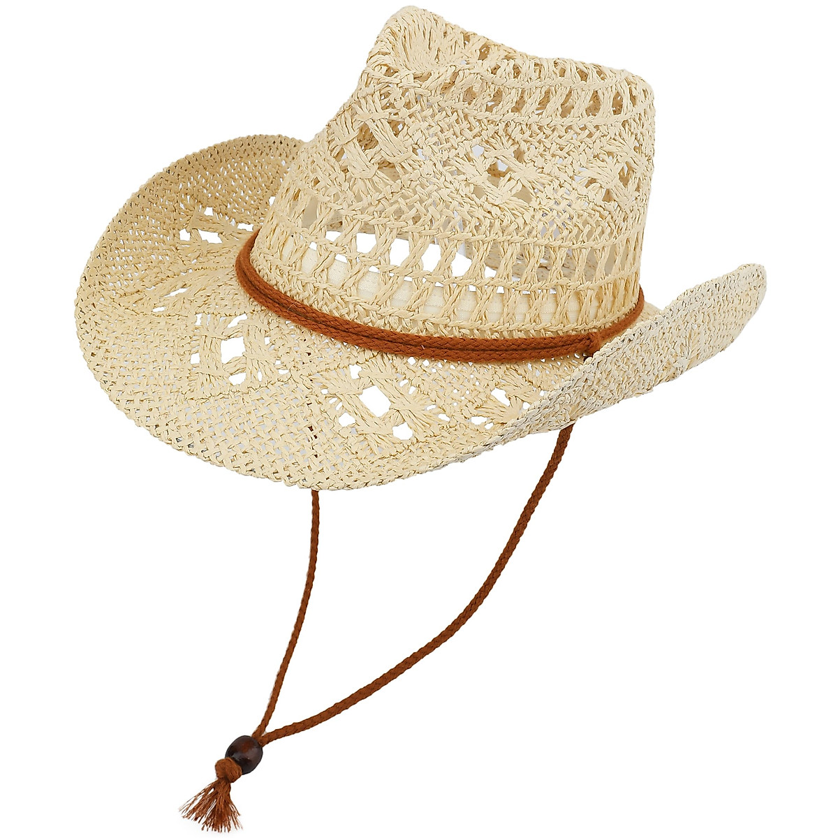 Melesh Adult Straw Sun Beach Western Cowgirl Cowboy Hat for Women (US, Alpha, One Size, Beige)