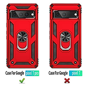 SunRemex for Google Pixel 7 Pro Case with Invisibility Screen Protector, Magnetic Ring Holder Kickstand,[Military Grade] 20ft. Drop Tested Protective Phone Case for Google Pixel 7 Pro (Red)