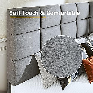 Fluest Queen Bed Frame Upholstered Bed Frame Platform with Adjustable Headboard Linen Fabric Tufted Headboard Wooden Slats Support, No Box Spring Needed, Easy Assembly, Mattress Foundation, Light Grey