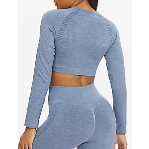 Women's Yoga Gym Crop Top Compression Workout Athletic Long Sleeve Shirt L
