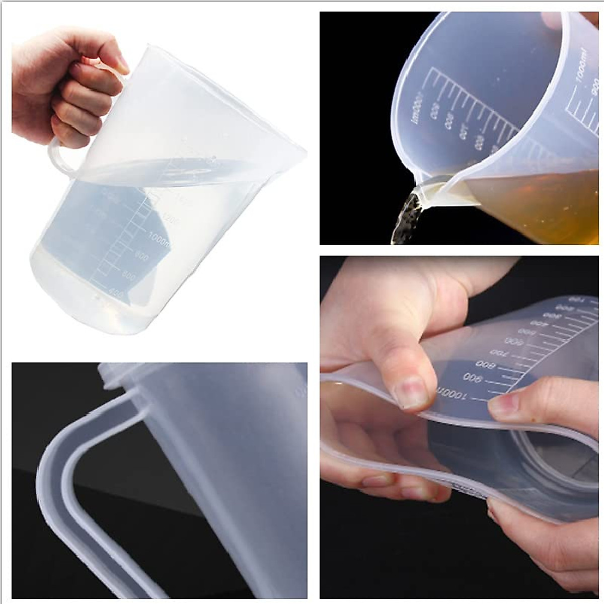 Heyiarbeit Measuring Cup 1000ml PP Plastic Graduated Beaker Transparent for Lab Kitchen Liquids