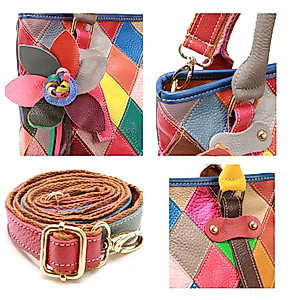 HESHE Genuine Leather Handbags Colorful Purses for Women Crossbody Bag Multi-color Tote Purse Designer Hobo Shoulder Bag(Colorful-2B4009)