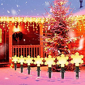 Christmas Snowflake Pathway Lights Outdoor, 14.3ft Plug in Walkway Lights Stake, Landscape Path Lights String for Christmas Lawn Garden Yard Decor, Hangable, Connectable, IP67 Waterproof, Warm White