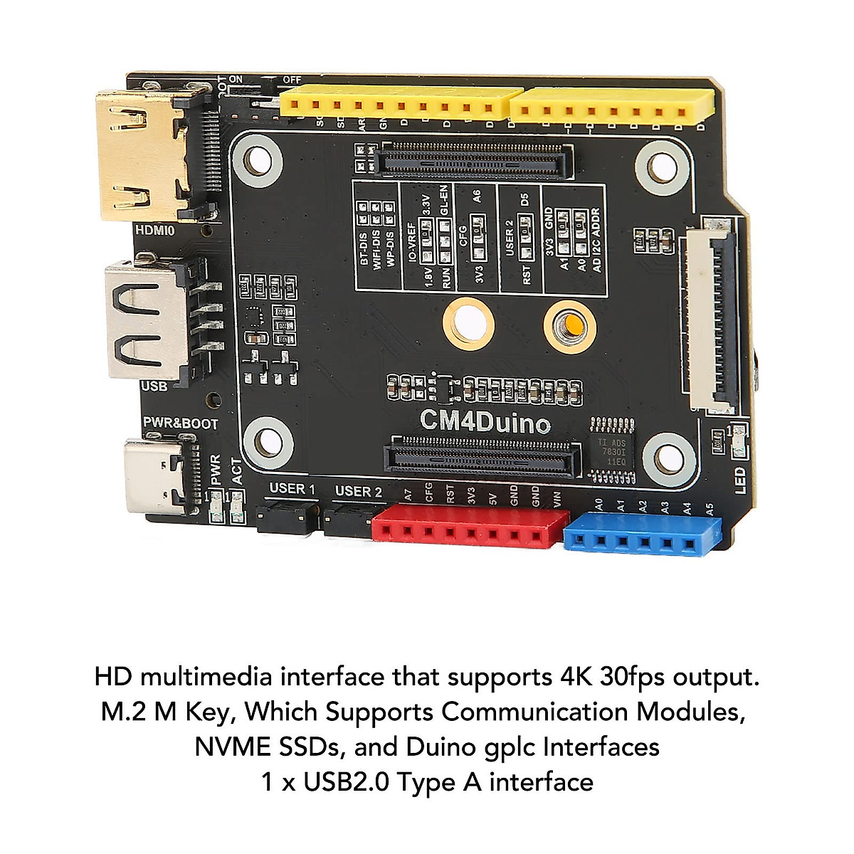 CM4 Duino Expansion Board for Raspi, 4K 30FPS Multiple Ports Stable Performance Compute Module 4 Expansion Board, Simple Install USB m Key Interface