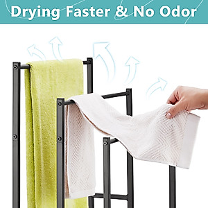 Free Standing Towel Rack, 39 Inch Tall Floor Towel Racks for Bathroom, 3 Tier Freestanding Outdoor Pool Towel Drying Rack Stand, Blanket Holder Storage, Black, ALHAKIN