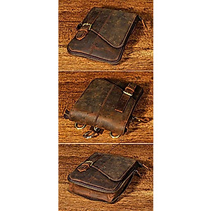Le'aokuu Mens Genuine Leather Coffee Fanny Small Messenger Shoulder Satchel Waist Bag Pack (Dark Brown Large)