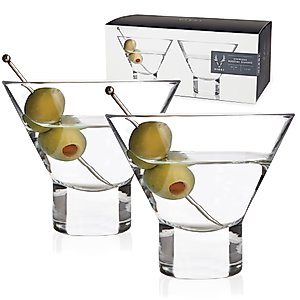 Viski Heavy Base Stemless Martini Glasses Set of 2 - Premium Short Crystal Cocktail Glass Gift Set, 7.5 oz.