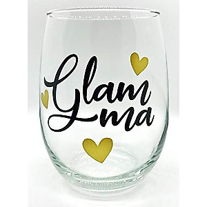 Glamma - Cute Birthday Gift for Grandma - Fancy, Glamorous, Gorgeous, Too Young To Be A, Glam-ma Glam Ma Birthday Present - Premium 21oz Stemless Wine Glass