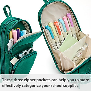 SPACEMATE Cute Pencil Case Pouch Bag School Supplies for Girls and Boys, Heavy Duty Canvas Aesthetic Pen Case, Large Big Capacity Zipper Stationery Bag, Green, 1400ml