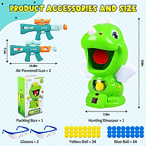 Movable Dinosaur Shooting Toy Guns for Kids with 2 Air Pump Guns Target Shooting Games and 46 Foam Balls,Party Toys with Score Record,Sound and LED,Gifts for Boys & Girls Toy Ages 4 5 6 7 8 Years Old