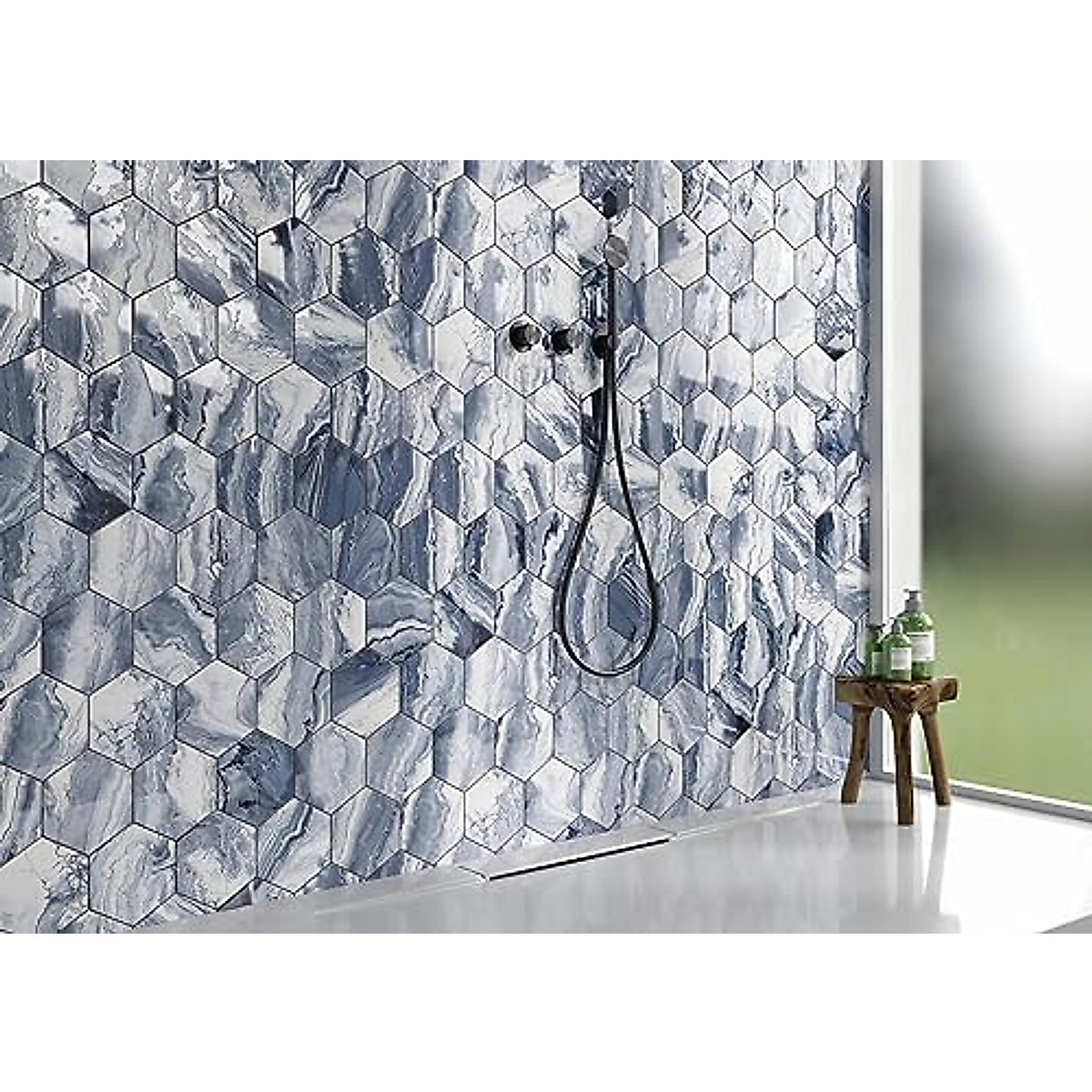 Selleny Hex 5.5 in x 6.3 in Glossy & Matte Mix, Porcelain Artistic Glaze Tile (4.73 sq. ft. / 26 Pieces) (Blue)