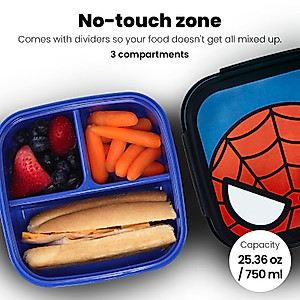 Yoobi x Marvel Spider-Man Bento Box and Ice Pack - 3 Compartment Lunch Box, Dishwasher & Microwave Safe Food & Snack Container for Kids & Adults - BPA & PVC Free, Leakproof