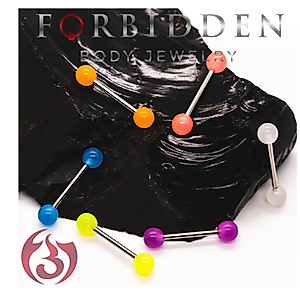 Forbidden Body Jewelry Glow In The Dark Orange Nipple & Tongue Rings Surgical Stainless Steel Barbells 14G,16mm (Sold as a Pair)