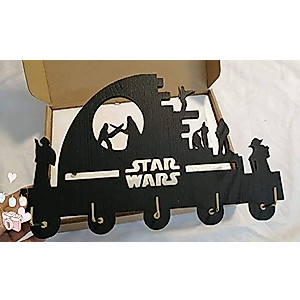 Star Wars Death Star Design Key Hook-Wall Door Clothes Coat Hat Hanger Key Holder with 5 Hooks Strong Adhesive Sticker Wood Hook,Best Gift for Friend, Man and boy. (M1)
