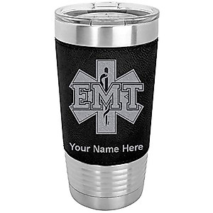 LaserGram 20oz Vacuum Insulated Tumbler Mug, EMT Emergency Medical Technician, Personalized Engraving Included (Faux Leather, Black)