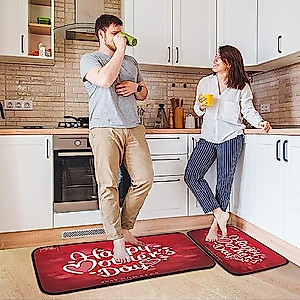 ALAZA Happy Mothers's Day Red Kitchen Mat Set 2Piece,Super Absorbent Kitchen Rugs Mats Non Slip Waterproof Easy Clean Carpets Rugs for Kitchen Floor Sink Laundry Runner Area Rug Carpet