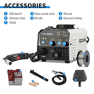 AZZUNO MIG Welder,Flux Core Welder Machine 110V 130Amp, Gasless MIG Welding Machine IGBT Inverter Welder Portable Wire Feed Welder (110V)