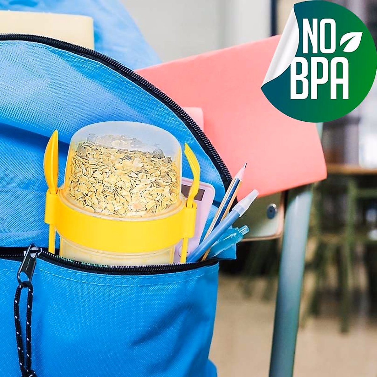 GanoOne On the Go Cups, Take and Go Cup with Topping Cereal or Oatmeal Container, Portable Lux Cereal To-Go Container with Top Lid Granola & Fruit Compartment (Red)