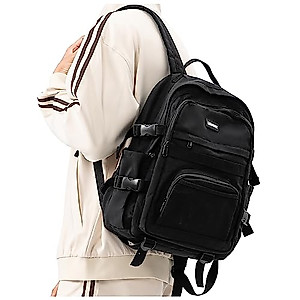School Backpack for Teens Girls Boys,Middle High School Bookbag Casual Travel Daypack,Waterproof College Rucksack with laptop compartment Small Lightweight Business for Hiking for Women Men Black