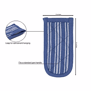 Pan Handle Cover for Cast Iron Skillet, Hot Pot Handle Holder, Heat Resistant Sleeve, 3 in x 6 in, 2 Pack, Blue Oeko-Tex Cotton