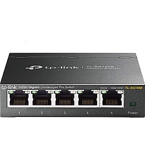 5-Port Gigabit Ethernet Easy Smart Switch | Unmanaged Pro | Plug and Play | Desktop | Sturdy Metal w/Shielded Ports | Limited Lifetime Replacement (TL-SG105E) (Renewed)