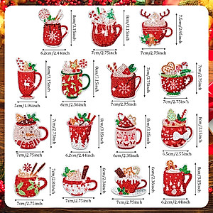 15 Pieces Christmas Diamond Painting Keychain Diamond Painting Ornaments 5D DIY Diamond Painting Keychain Hot Cocoa Christmas Diamond Art Ornaments for Kids Christmas DIY Crafts Family Decor (Cute)