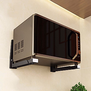 WWJQ 304 Stainless Steel Sturdy Microwave Shelf Bracket Wall Mount Kit Foldable Stretch Wall Mounted Rack Shelf Oven Stand Shelf Rack 2Piece with Screws, 200X220mm 8X8.5Inch, Black