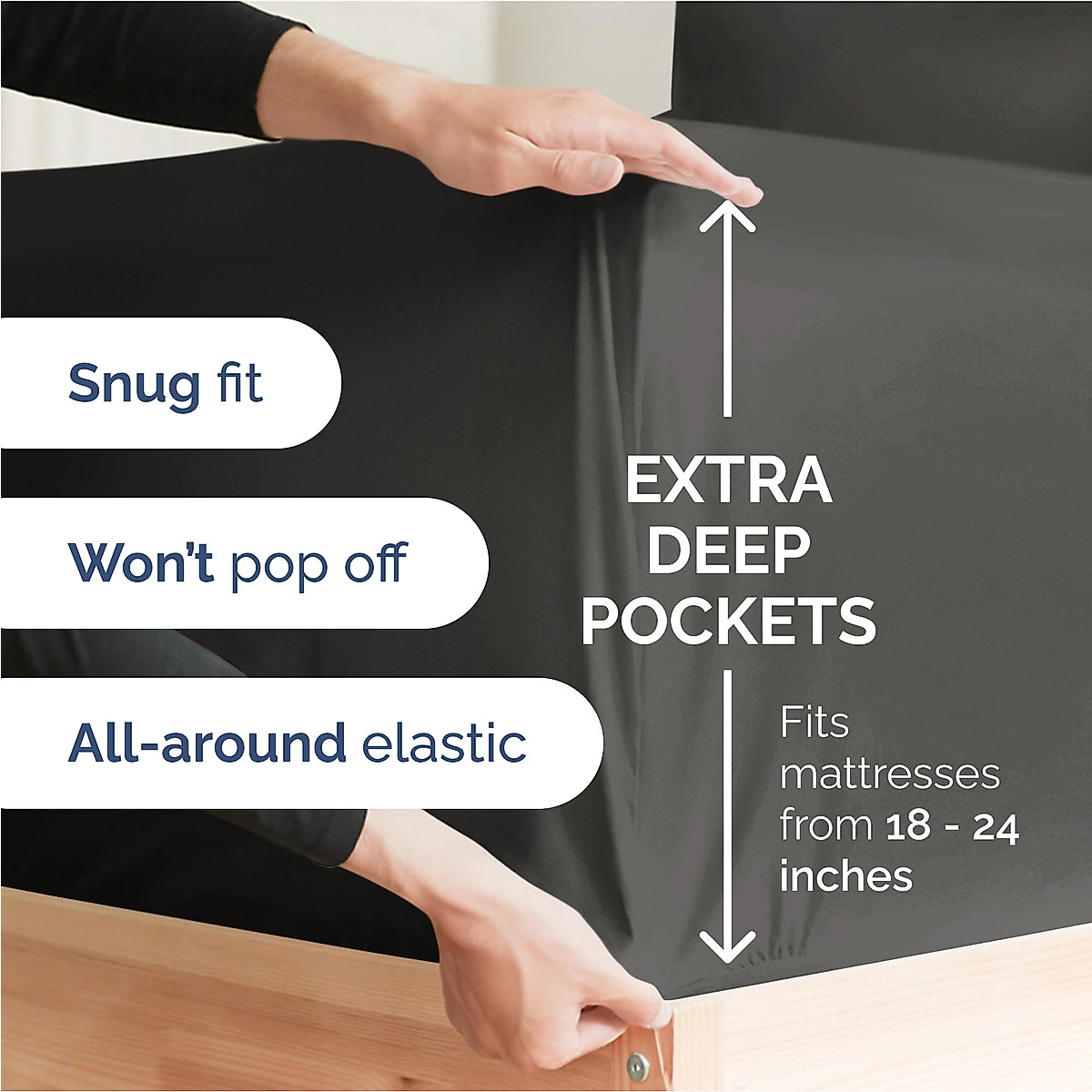 Extra Deep Full Fitted Sheet - Hotel Luxury Single Fitted Sheet Only - Easily Fits 18 inch to 24 inch Mattress - Ultra Soft, Wrinkle & Fade Free w/Extra Deep Pockets - Breathable & Comfy - Charcoal