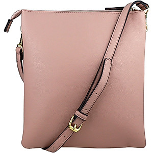 B BRENTANO Vegan Double-Zip Pocket Crossbody Handbag Purse wih Big Tassel Accent (Blush)