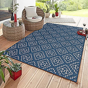 U'Artlines Indoor Outdoor Area Rugs Aztec Boho Chic Non-Shedding Large Floor Mat and Rug for Outdoors, RV, Patio, Backyard, Deck, Picnic, Beach, Trailer, Camping (4' x 6', Cream/Blue)