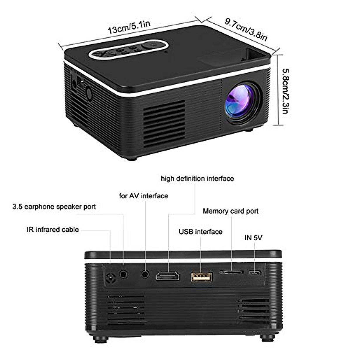 1080p Full HD Projector, Mini Domestic Projector LED Portable Minitype Support for Computer,Laptop,USB,HDMI,VGA-Home,Office,Outdoor Entertainment(US)