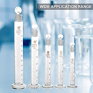Baluue 5Pcs Glass Graduated Measuring Cylinder with Stopper Metric Scale Measuring Cup Conical Beaker Liquid Dispenser Experiment Tool for School Science 10/20/ 25/50/ 100ML