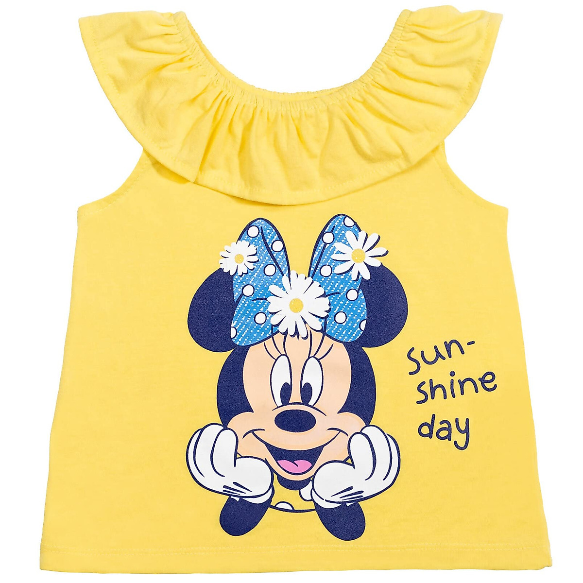 Disney Minnie Mouse Infant Baby Girls Tank Top French Terry Shorts and Scrunchie 3 Piece Outfit Set Yellow Daisies 18 Months