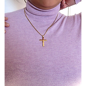 RIVETING JEWELRY 18K Gold Chain Style 3MM Necklace Cross Pendant strong Solid Clasp for Women, Girls, grandma, Teens Thin for Charms Miami Cuban Link Diamond Cut Religious (24)