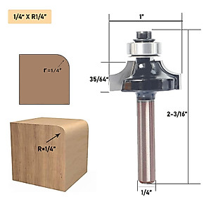 SICWOOD 4pcs Round Over Router Bits 1/4 Shank - Roundover Router Bit Set, Carbide Corner Rounding Edge-Forming Bit, Bearing Guide for Rounding Trim Radius 1/8", 1/4", 3/8", 5/16"…