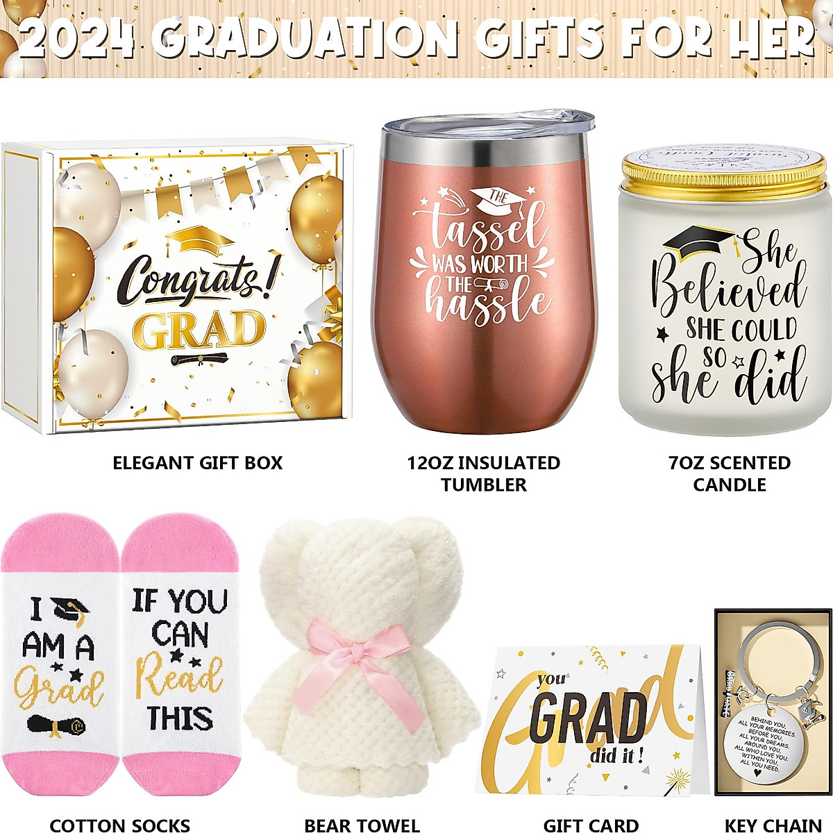 Graduation Gifts for Her 2024, Best High School College Graduation Gifts Cool Master Degree Grad Gifts Box, Congratulations Gifts for Graduates Girls Women Daughter Nurse Sister Friend w/Wine Tumbler