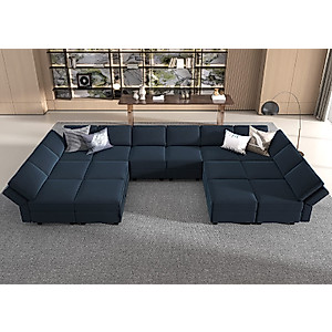 Belffin Oversized Modular sectional Sofa with Double Chaises U Shaped Sleeper Sofa Couch Reversible with Storage Velvet Blue