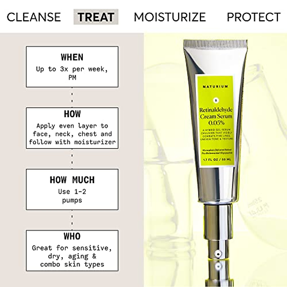 Naturium Retinaldehyde Cream Serum 0.05%, Advanced Anti-Aging & Smoothing Treatment, Face & Skin Care, 1.7 oz