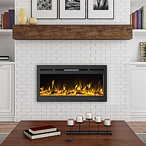 36-Inch Wall Mounted Electric Fireplace - Recessed Heater with Front Vent, Remote, LED Flames, and Log and Crystal Media by Northwest (Black)