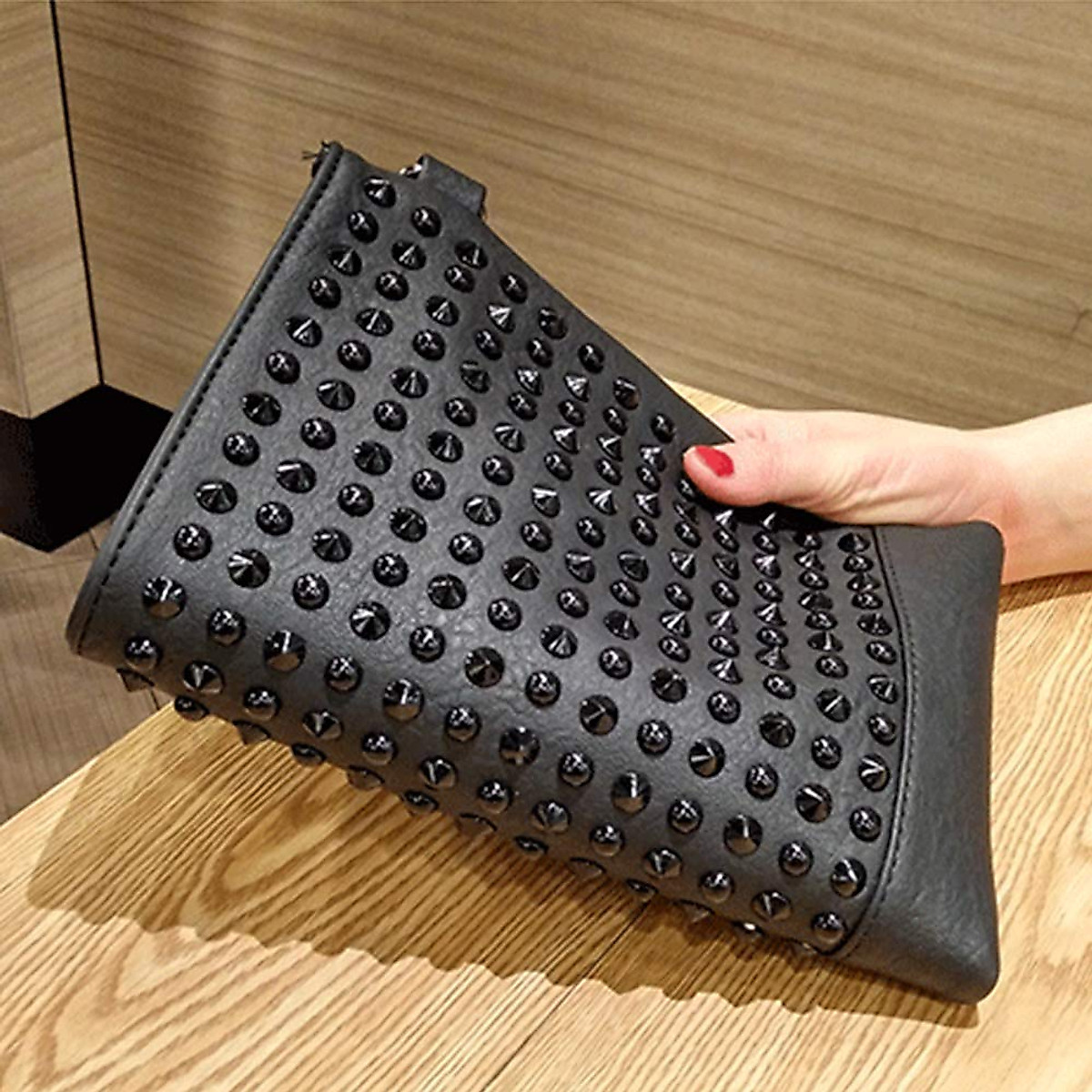 Segater® Women & Men Rivet Clutch Ladies Punk Style Purses Soft Leather Studded Cell Phone Shoulder Bag Crossbody Bag