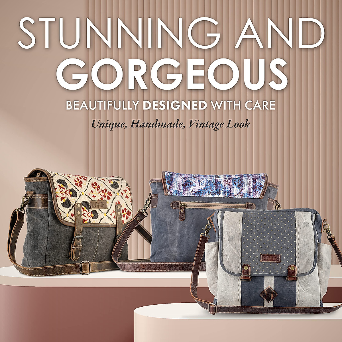 Womens Shoulder Bag by Sixtease - Vintage Style Shoulder Bags for Women - Made with Genuine Leather, Upcycled Canvas, or Hair On - Handmade, Adjustable Strap, Brass and Zinc Hardware - Flint