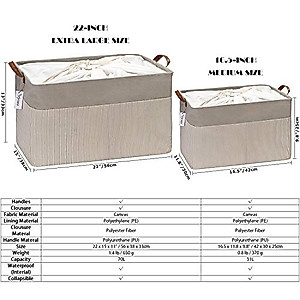 Hinwo 70L Extra Large Capacity Storage Basket with Handles, Canvas Fabric Storage Bin, Rectangle Storage Box, Clothes, Toys Organizer for Nursery, Kid’s Room, 22 x 15 inches, Waterproof, Grey Streak