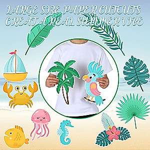 40-Piece Cut-Outs Summer Beach Theme, Summer Beach Sea Creatures Hello Summer Cut-Outs with 80Pcs Glue Point Dots for Classroom Bulletin Board Learning Activities Tropical Luau Hawaiian Decorations