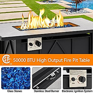 Yaheetech 43 Inch 50,000 BTU Gas Fire Pit with Ceramic Tabletop and & Steel Base for Outdoor/Patio/Party/Bonfire, Rectangle Propane Fire Pit Table with Rain Cover for Outside Heating, Black