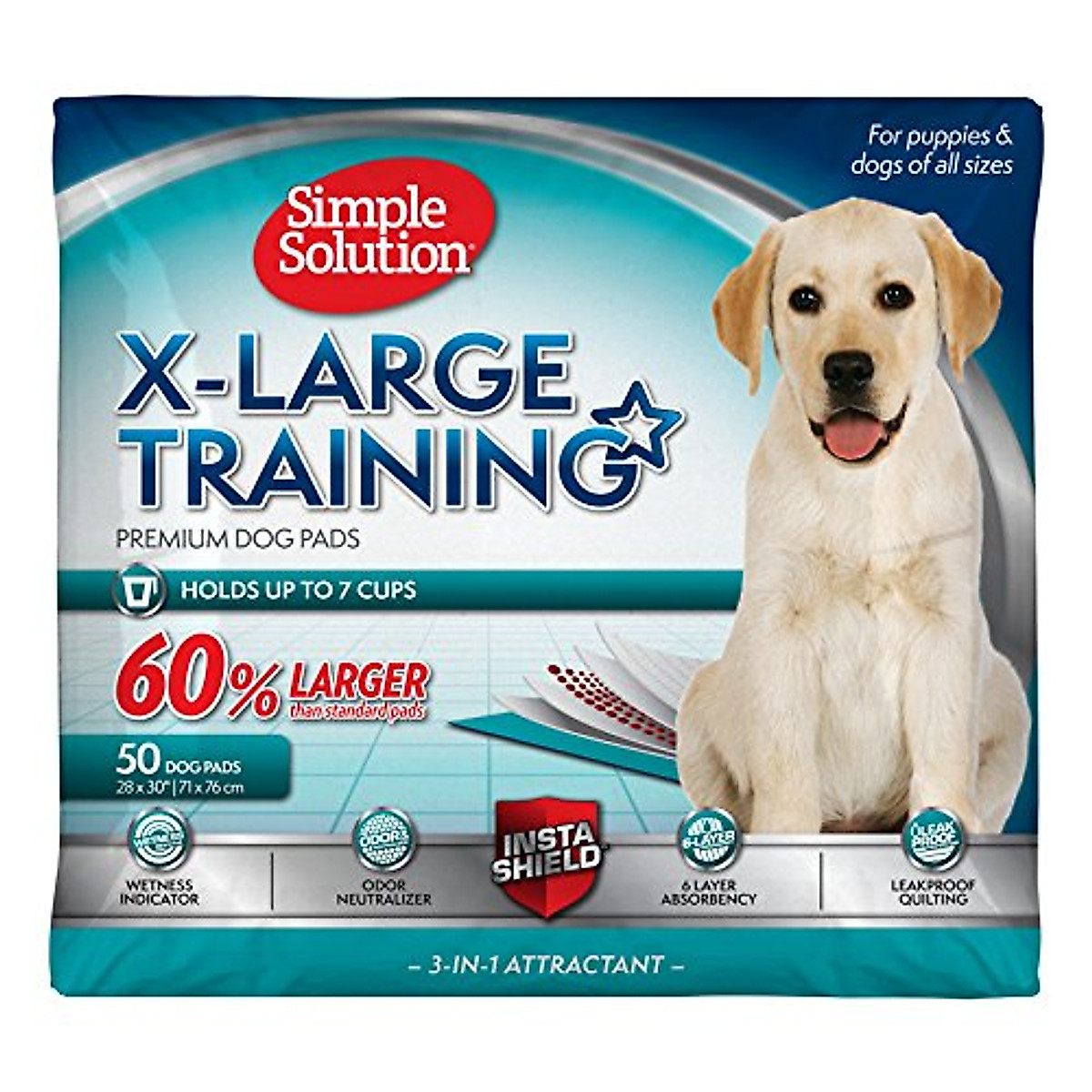 Simple Solution Extra Large Training Puppy Pads - 3 in 1 Attractant - Absorbs Up to & Cups of Liquid - 28x30in - 50 Count